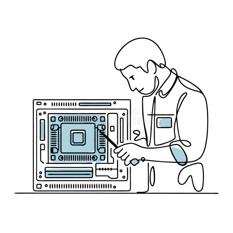 Technician Repairing Computer Motherboard Vector Art Technology ...