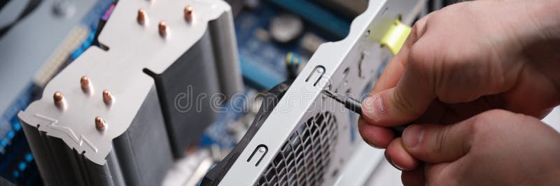 Technician Repairing Computer Power Supply Closeup, Computer ...