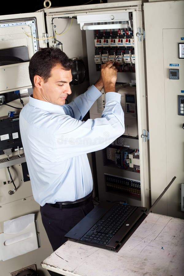 Technician Repairing Machine Stock Photo - Image of collar, electronic ...