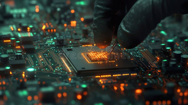Technician Repairing Microchip on Circuit Board Stock Photo - Image of ...