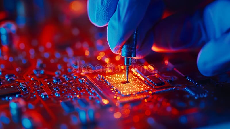 Technician Repairing Microchip on Circuit Board Stock Photo - Image of ...