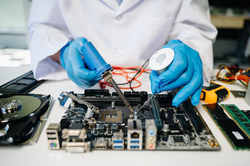 The Technician Repairing the Motherboard in the Lab with Copy Space ...
