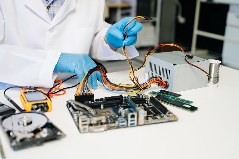 The Technician Repairing the Motherboard in the Lab with Copy Space ...