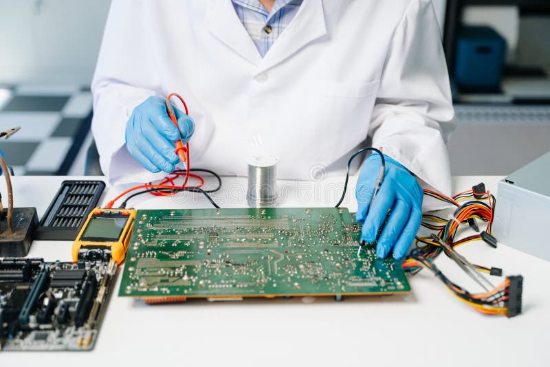 The Technician Repairing the Motherboard in the Lab with Copy Space ...