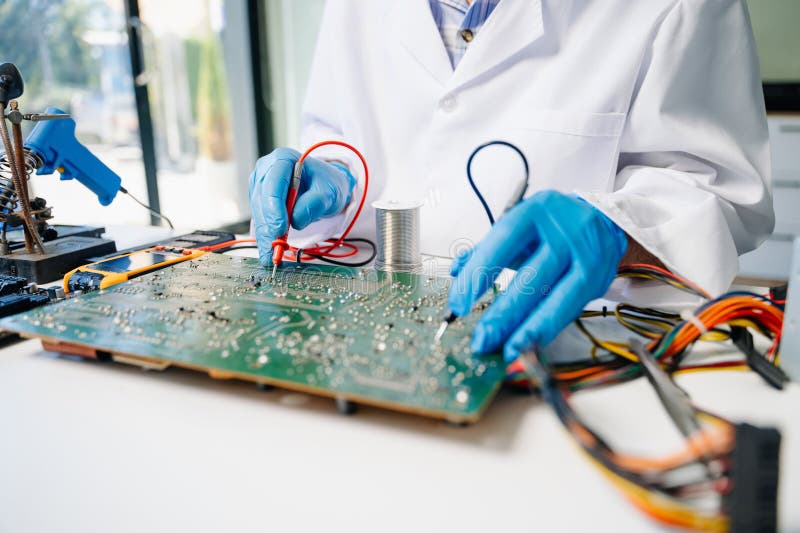 The Technician Repairing the Motherboard in the Lab with Copy Space ...