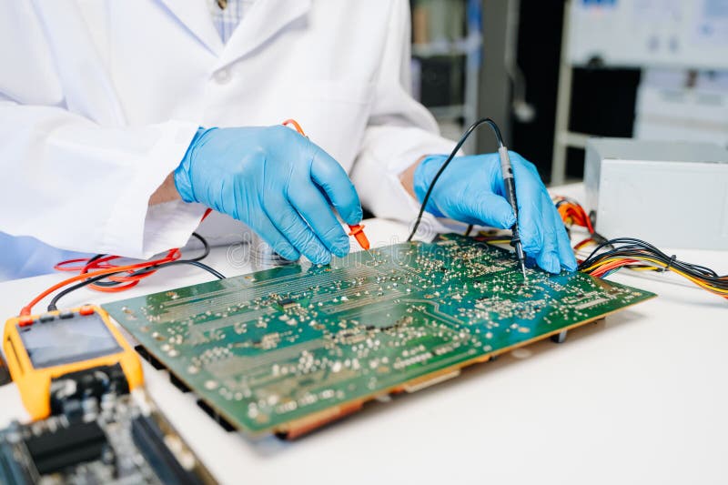 The Technician Repairing the Motherboard in the Lab with Copy Space ...