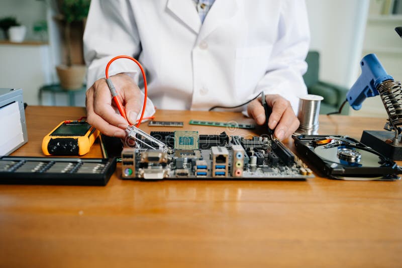 The Technician Repairing the Motherboard in the Lab with Copy Space ...