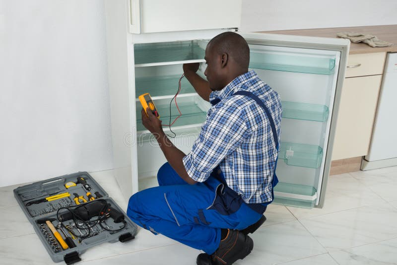 Repairman Making Refrigerator Appliance Stock Image - Image of ...