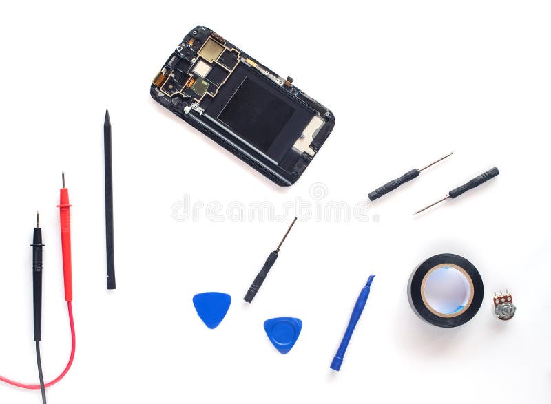 Technician Repairing the Smartphone`s Motherboard with Copy Space ...