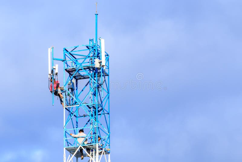 Technician Repairing on Telecommunication Tower Editorial Stock Image ...