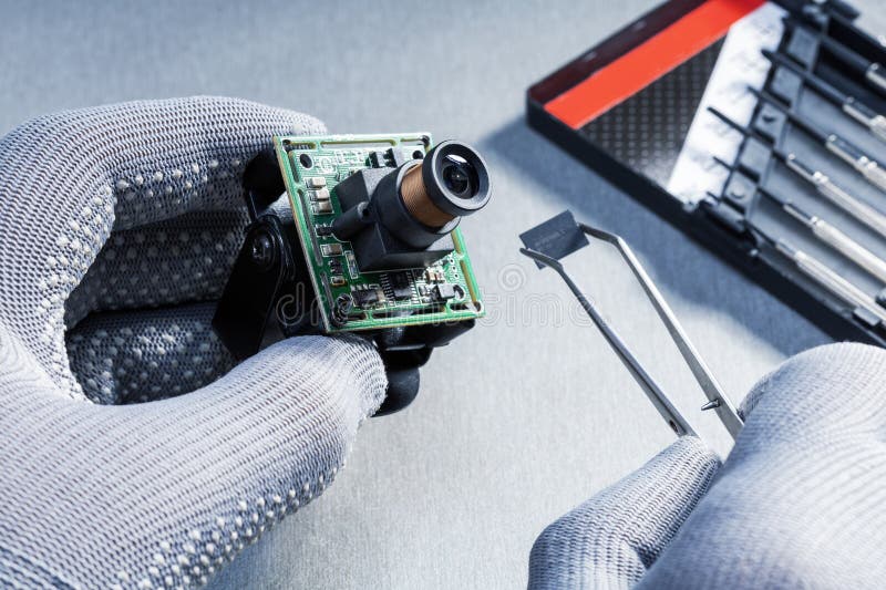 Technician Repairs CCTV Camera. Stock Image - Image of technical, device: 316909701