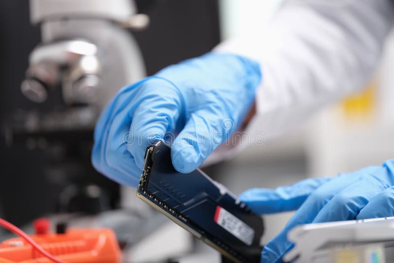 Technician Repairs Computer Hardware and Installs Motherboard Stock ...