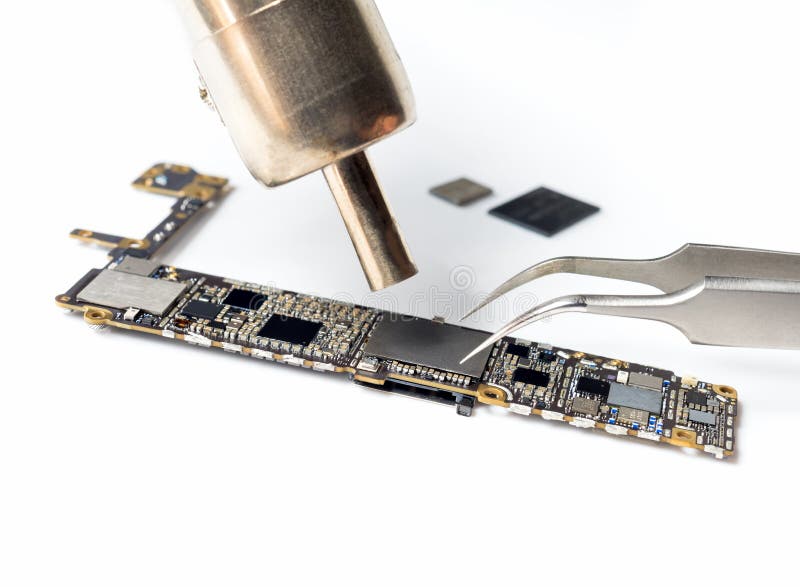 Technician Replacing Flash Storage of Smartphone Motherboard Stock ...