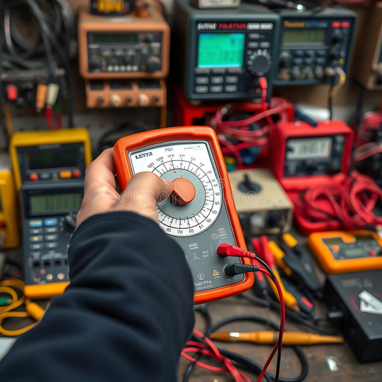A Technicianâ€™s Hand Adjusting the Dial of an Analog Multimeter in a ...