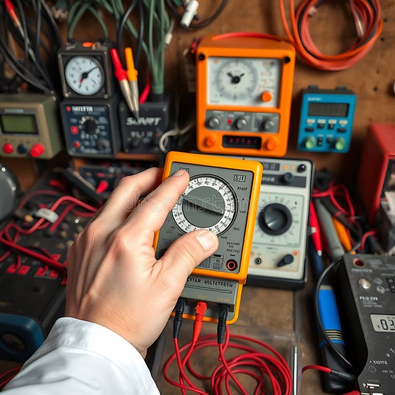 A Technicianâ€™s Hand Adjusting the Dial of an Analog Multimeter in a ...