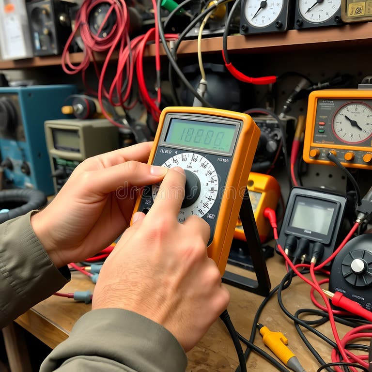 A Technicianâ€™s Hand Adjusting the Dial of an Analog Multimeter in a ...