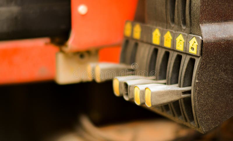 Technician Hand is Controlling the Lifting Crane on the Car Stock Photo ...