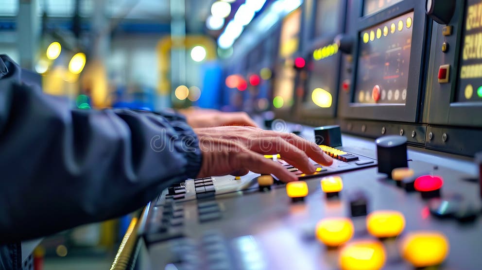 Technician& X27;s Hands Operating Control Switches in Industrial ...