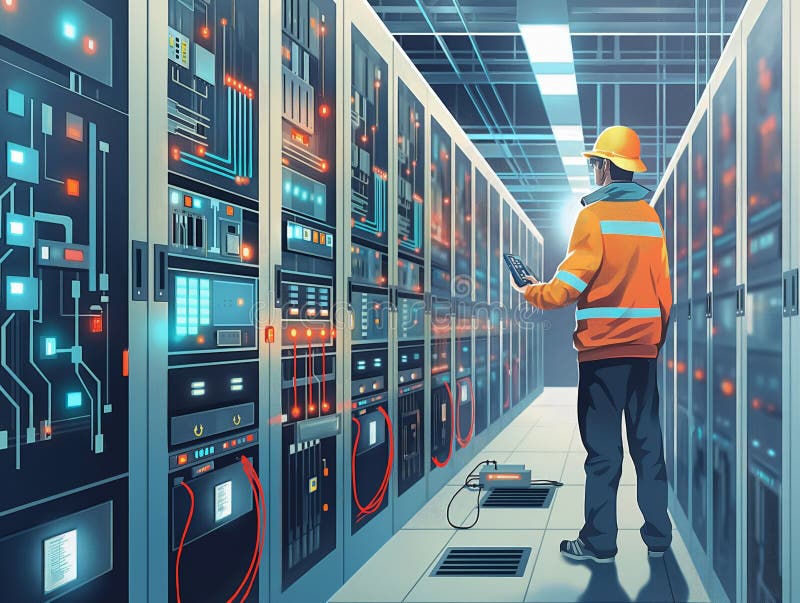 Data Center Technician at Work Stock Image - Image of inspection ...