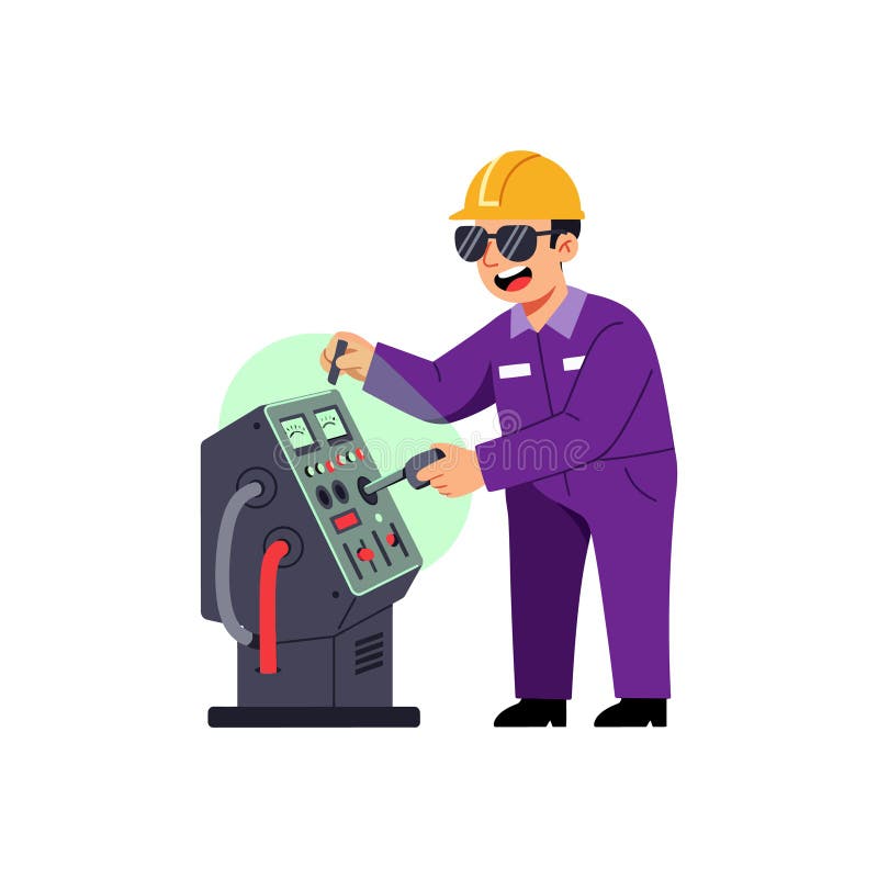 Technician in Safety Gear Operating Control Panel with Precision in ...