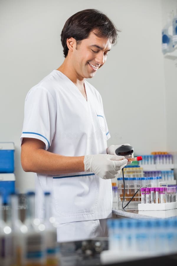 Technician Scanning Barcode on Test Tube Stock Image - Image of person ...