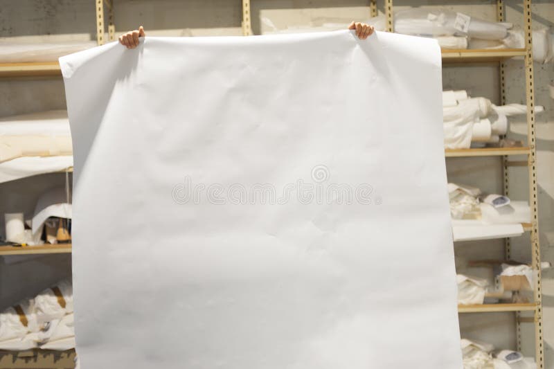 Technician Show Blank Empty Space of Paper on Printer Plotter Stock ...