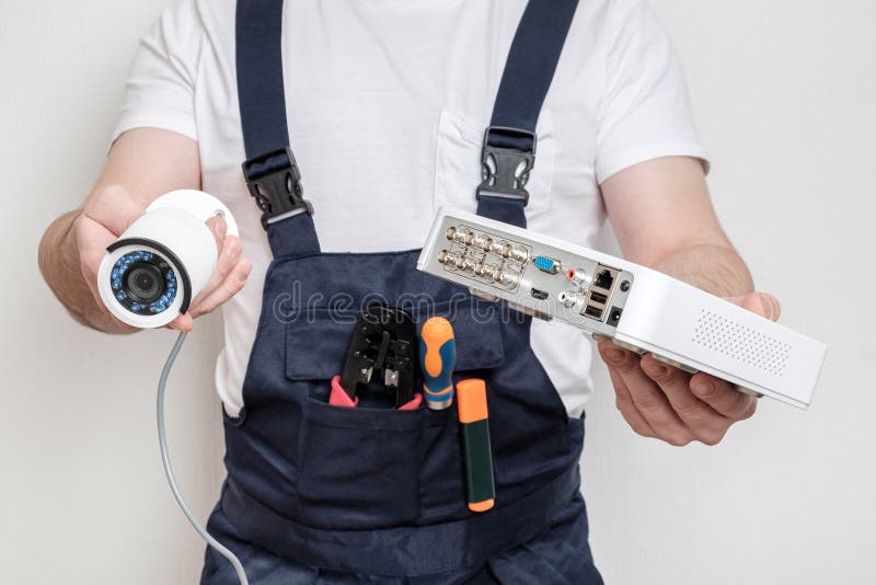 Technician Showing CCTV Security Camera Stock Photo - Image of ...
