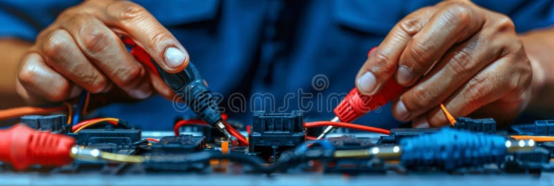 Technician Testing Electronic Circuit Board, Close-up on Hands, Repair ...