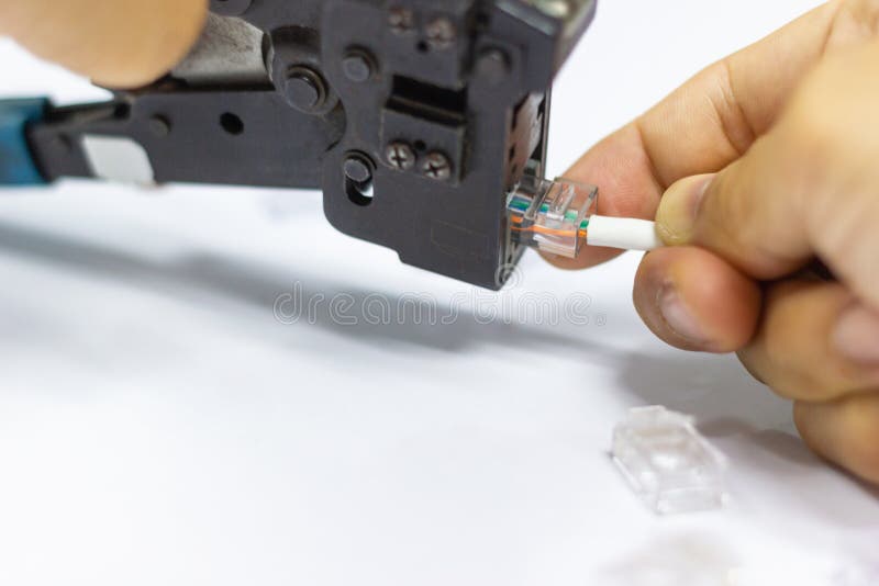 Technician To Install an RJ45 Connector on a CAT5 Stock Image - Image ...