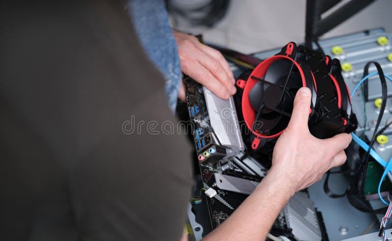 The Technician Took the Cooler Out of the Computer Stock Image - Image ...