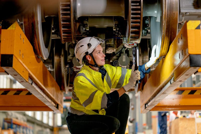 Technician or Train Factory Worker Hold Light Stick To Check and Fix ...