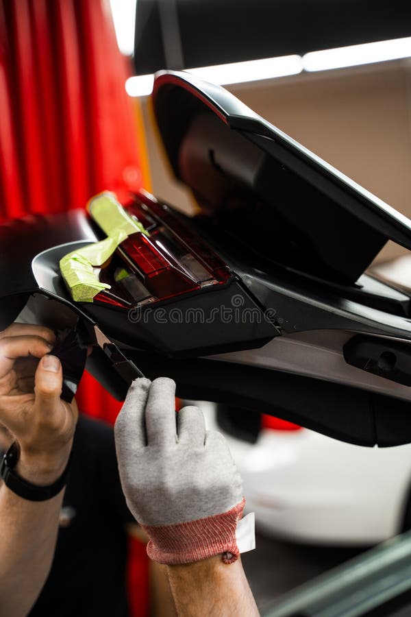 Technician Trims Car Wrap Using Sharp Razor Blade Ensures Accurate ...