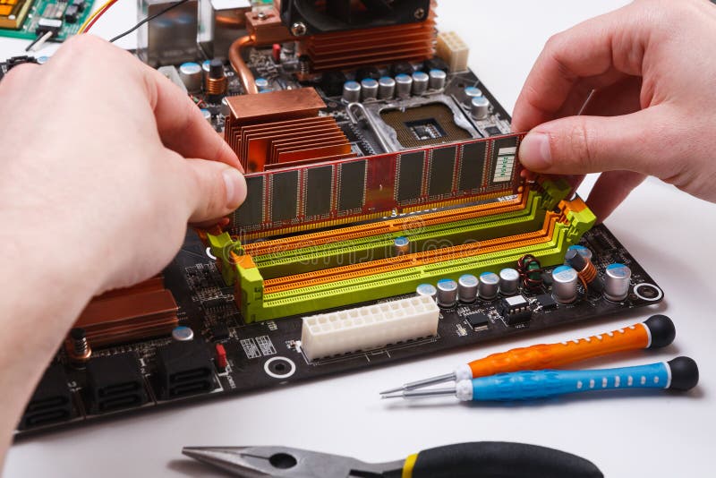 Technician Upgrade of Computer Top View, Motherboard Stock Image ...