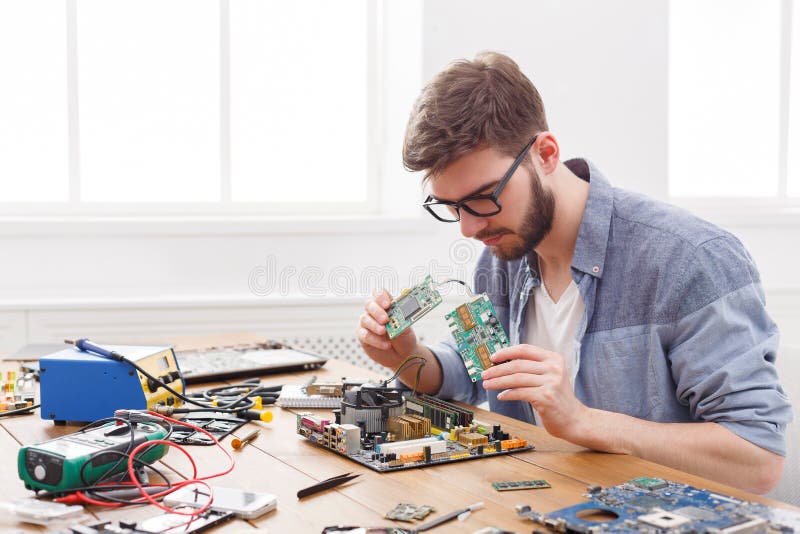 Technician Upgrade of Computer Copy Space Stock Image - Image of ...
