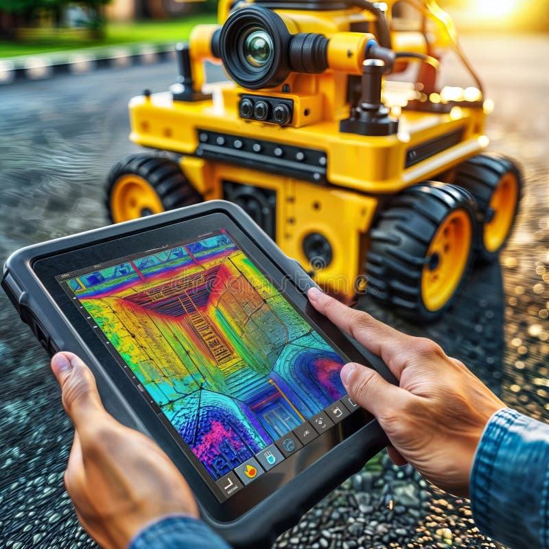 Technician Uses Drone and Tablet for Remote Construction Inspection ...