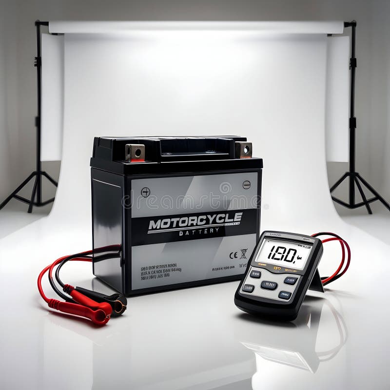 Check If the Motorcycle Battery with Multimeter Isolated on White ...