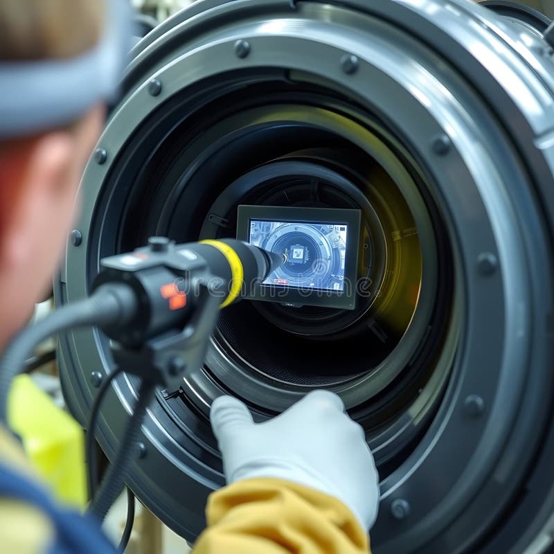 A Technician Using a Borescope To Inspect the Inside of a Machinery ...