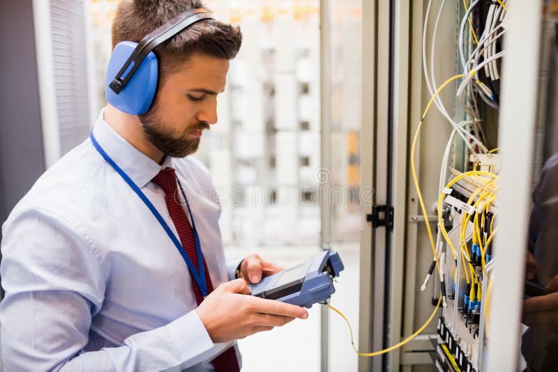 Technician Using Digital Cable Analyzer Stock Image - Image of ...
