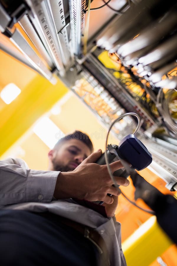 Technician Using Digital Cable Analyzer Stock Image - Image of analyzer ...