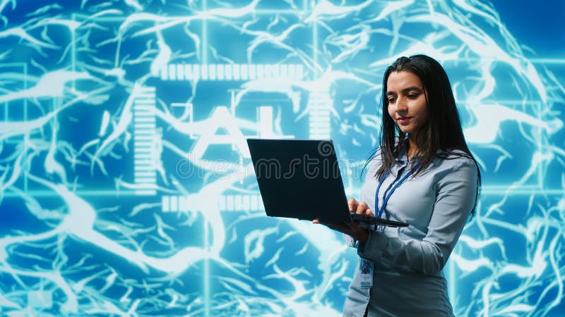 Technician Using Laptop To Maintenance Artificial Intelligence Neural Networks Stock Photo ...