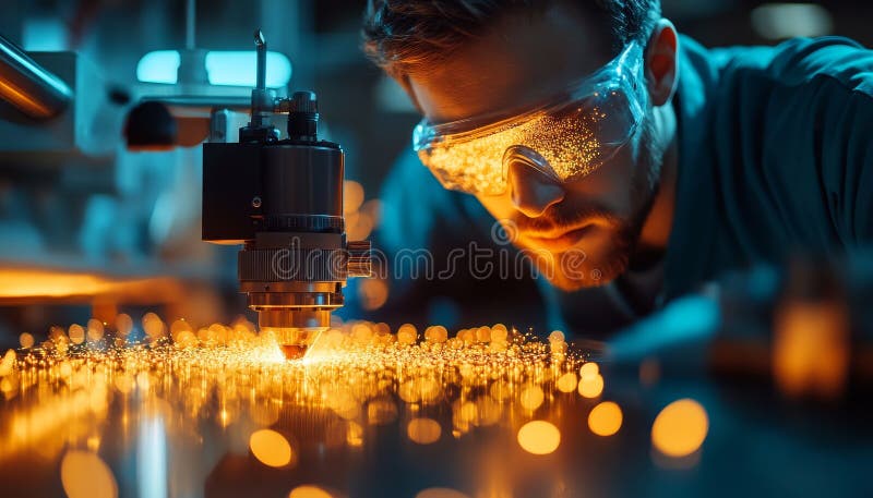 Technician Using Laser Cutter, Focused on Precision and Detail Stock ...