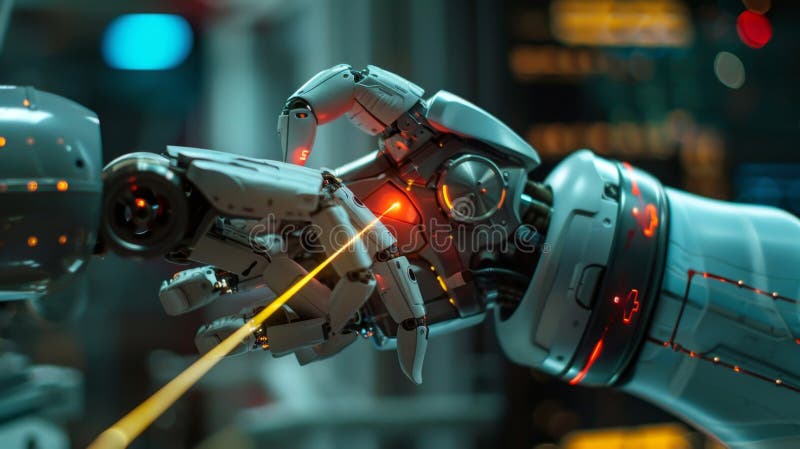 A Technician Using a Laser Tool To Calibrate the Sensors on a Humanoid ...