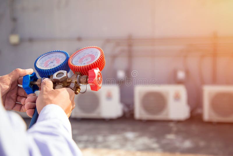 Technician Using Measuring Equipment Checking Electric at Circuit ...