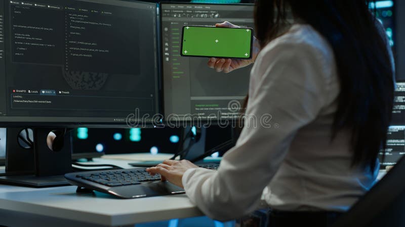 Technician Using Mockup Mobile Phone Data Center Stock Photos - Free ...