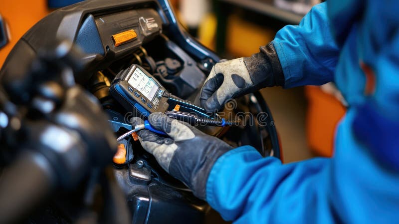 A Technician Using a Multimeter on Machinery for Diagnostics Stock ...