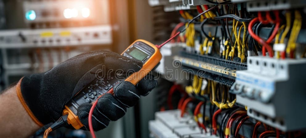The Technician Using a Multimeter To Test Electrical Circuits in a ...