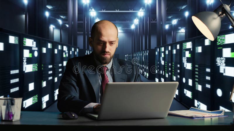 Technician Using Pc in 3d Server Room Stock Footage - Video of ...
