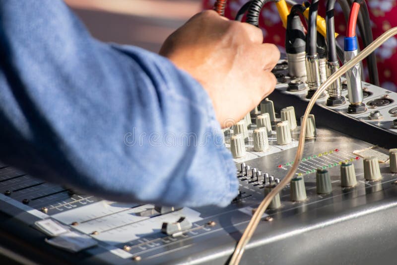 Technician Using Sound Audio Mixing System Stock Photo - Image of ...