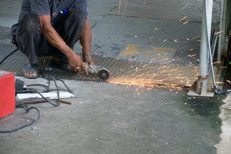 Technician Was Cutting Steel. Stock Image - Image of flake, modify ...