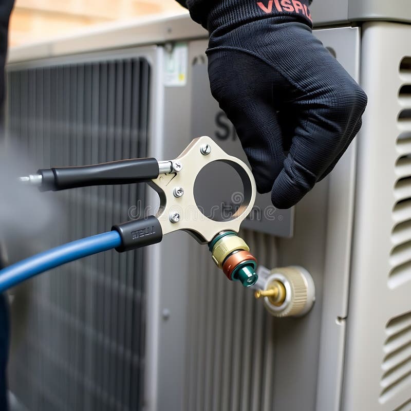 A Technician Wearing Gloves Using an HVAC Clamp Tool To Secure a ...
